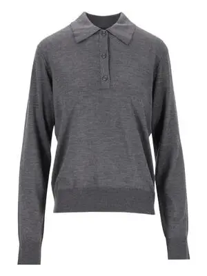 LOULOU DE SAISON LouLou De Saison Fine-Knit Long-Sleeve Polo Shirt