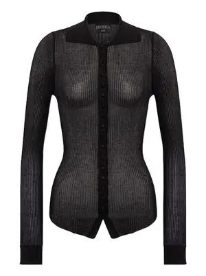 DONDUP Ribbed Knit Long Sleeve Cardigan - Black