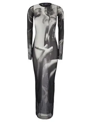JEAN PAUL GAULTIER Long Sleeve Graphic Maxi Dress - Black