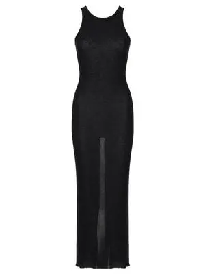 Rick Owens Ribbed Maxi Dress With Slit - Black