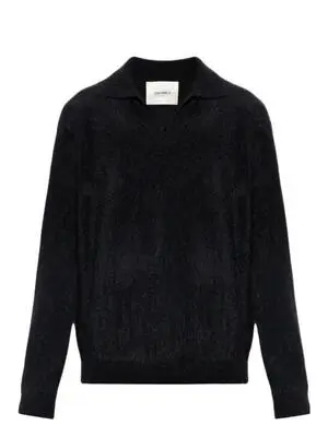 LISA YANG Omar Brushed Knit Polo Top - Black