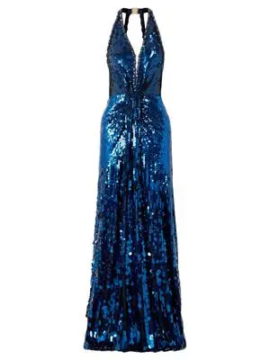 Jenny Packham Spaghetti Strap Deep V Evening Gown - Blue