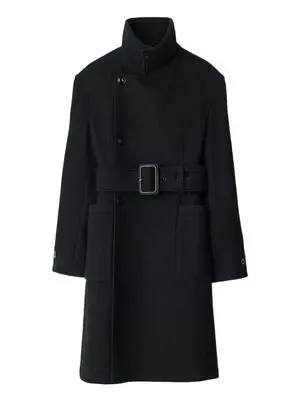 LEMAIRE Fitted Wrap Coat In Felted Wool And Alpaca Blend - Black