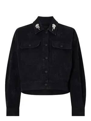Simone Rocha Crystal-embellished Floral-print Denim Jacket - Black