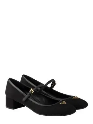 Prada Fabric Mary Jane Pumps With Logo Buckle - Black