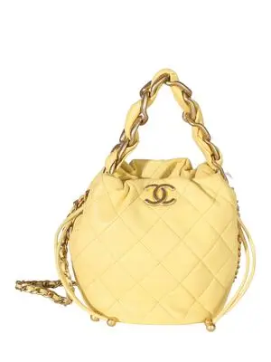 CHANEL Chanel Yellow Quilted Shiny Lambskin Mini Bucket Bag