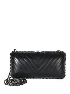 Chanel Chevron Lambskin Chain Around Box Clutch - Black