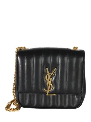 Saint Laurent Lambskin Matelassé Monogram Vicky Chain Bag - Black