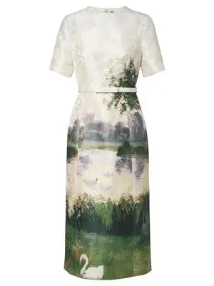 LEO LIN Elizabeth Printed Jacquard Midi Dress - Green