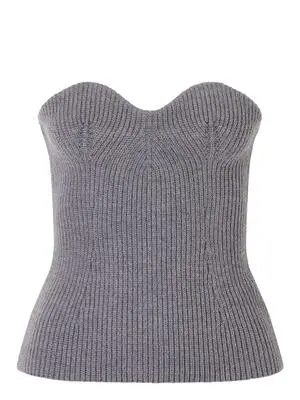 JIL SANDER Strapless Ribbed Wool-blend Bustier Top - Gray
