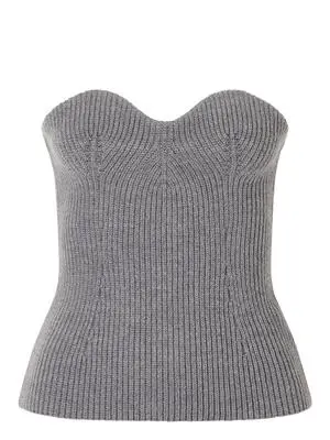 JIL SANDER Strapless Ribbed Wool-blend Bustier Top - Gray