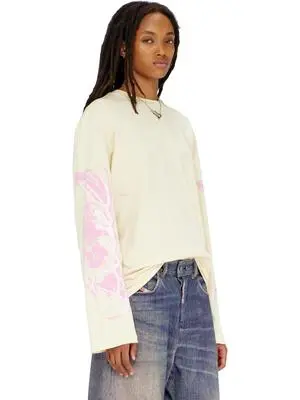 DIESEL® Long-sleeve T-shirt With Graphic Prints And Crystal Embellishments - Yellow