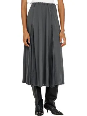 DIESEL® Ribbed Jersey And Chiffon Midi Skirt - Grey