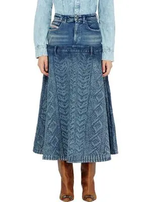 DIESEL® Midi Skirt In Cable-knit Effect Denim - Blue