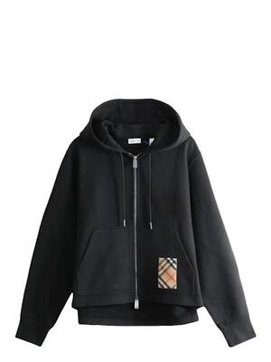 Burberry Harper Zip-up Hoodie With Check Detail - Black