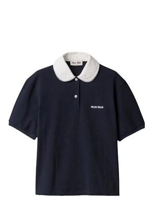 Miu Miu Piquet Polo Shirt With Peter Pan Collar - Bleu
