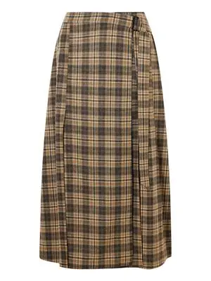 Brunello Cucinelli Checked Wool-blend Wrap Midi Skirt - Brown