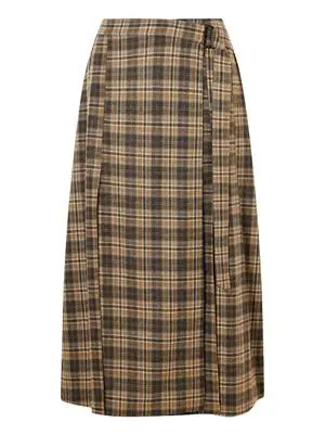 Brunello Cucinelli Checked Wool-blend Wrap Midi Skirt - Brown