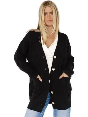 LUMIERE Alberta Cable Knit Cardigan - Black