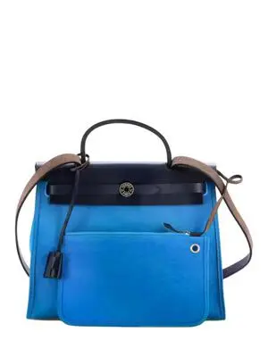Hermès Herbag Zip Leather And Toile Shoulder Bag - Blue