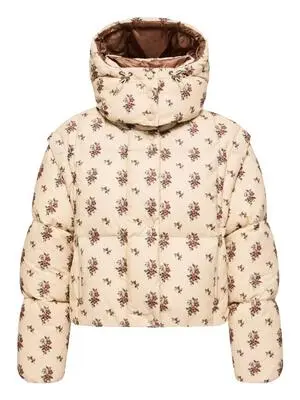 Moncler Torcol Floral Hooded 2-in-1 Down Jacket Beige