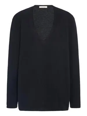 THE ROW The Row Long Sleeve Cashmere V-Neck Sweater Black