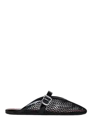 ALAÃA Alaïa Flat Fishnet Mules With Buckle Strap - Black