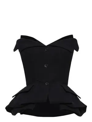 Magda Butrym Strapless Peplum Blouse With Rose Detail - Black