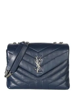 Saint Laurent Navy Calfskin Y Quilted Monogram Loulou Chain Satchel - Blue