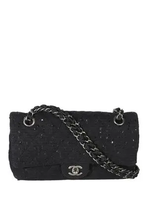 CHANEL Chanel Vintage Tweed Sequin Embroidered Shoulder Flap Bag