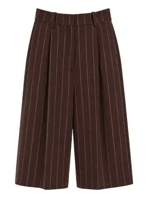 ALYSI Alysi Striped Wool Cropped Trousers Brown