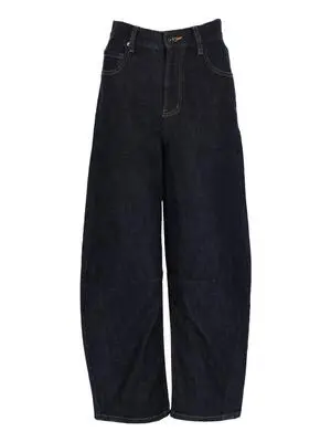 SELF-PORTRAIT Straight Leg Cotton Denim Jeans - Blue