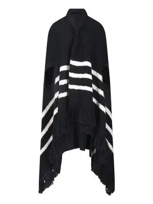 PAMPA THE BRAND Striped Fringed Poncho Cape - Black