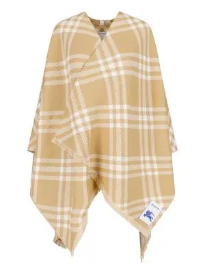 Burberry Checked Fringe Poncho - Beige