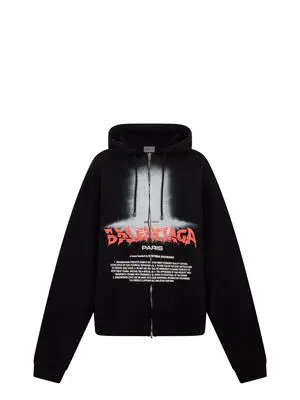 Balenciaga Cotton Zip-up Hoodie With Contrast Graphic Print - Black