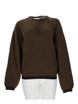 MAISON MARGIELA MM6 MAISON MARGIELA Distressed Logo Knit Sweater Brown