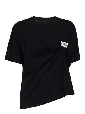 MAISON MARGIELA Asymmetrical Cotton T-shirt With Logo Patch - Black