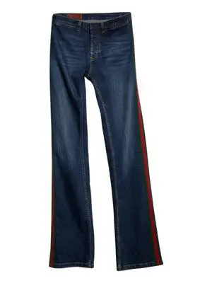 Gucci Certified Cotton Denim Jeans With Faded Effect And Web Stripe - Blu