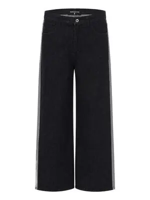 Patrizia Pepe High-rise Wide-leg Denim Pants With Contrast Side Panels - Black Reverse Grey