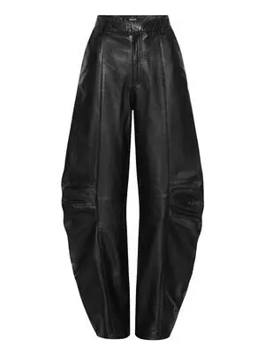 ROTATE BY BIRGER CHRISTENSEN High-waisted Wide-leg Leather Trousers - Black