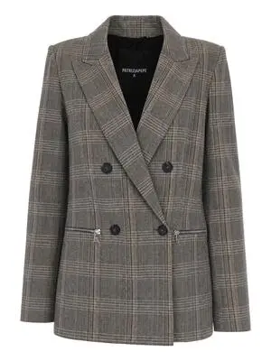 Patrizia Pepe Double-breasted Plaid Blazer - Brown Check