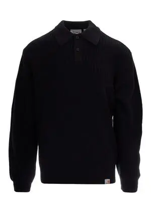 Carhartt Work In Progress Ribbed Knit Long Sleeve Polo Sweater - Black