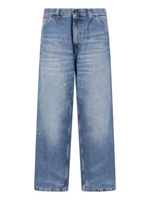 Carhartt Work In Progress Relaxed Wide-leg Jeans With Paint Splatter - Blue