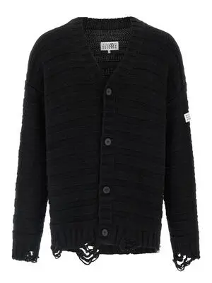 MAISON MARGIELA Distressed V-neck Cardigan - Black