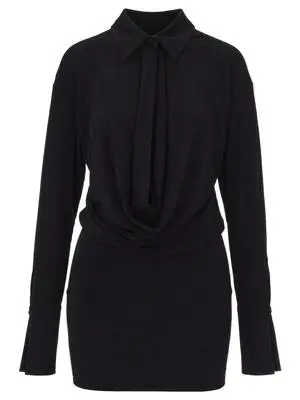 Andamane Long Sleeve Tie Neck Mini Dress - Black