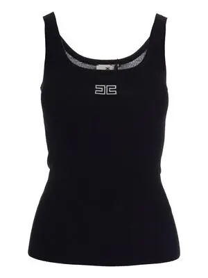 Elisabetta Franchi Logo-embroidered Ribbed Tank Top - Nero/burro