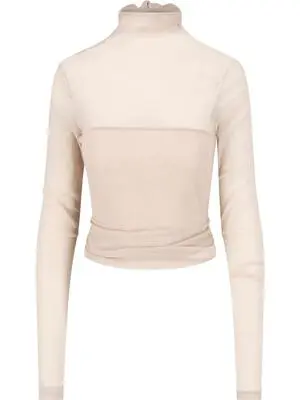 LEMAIRE Lemere Sheer Fitted Turtleneck Top - Cream