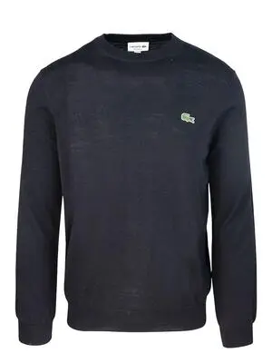 Lacoste Crewneck Sweater With Embroidered Logo - Black