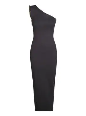 Elisabetta Franchi One-shoulder Knit Dress With Zipper Detail - Marrone