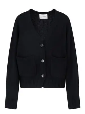 LISA YANG V-neck Button-front Cardigan With Patch Pockets - Black